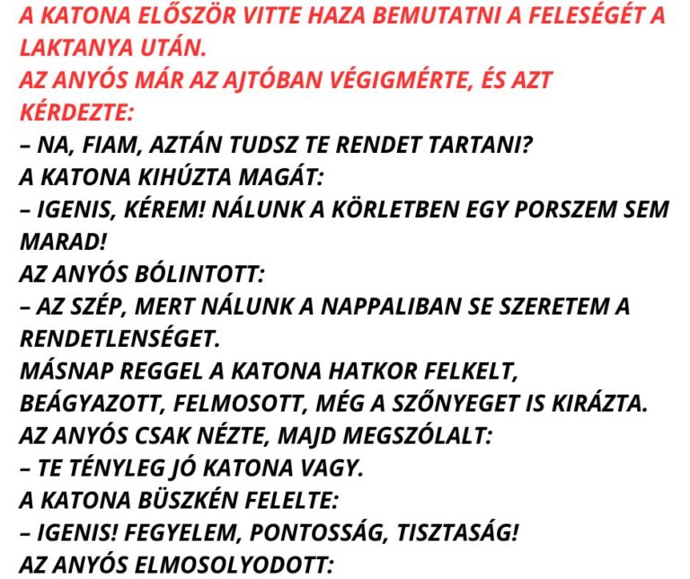 A katona először vitte haza bemutatni a feleségét a laktanya után ...